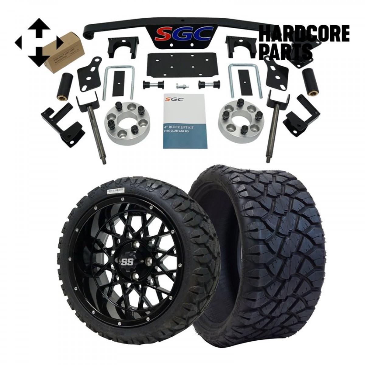 4" Spindle Extension Lift Kit with 14" Wheel and Tire Combo fits Club ...