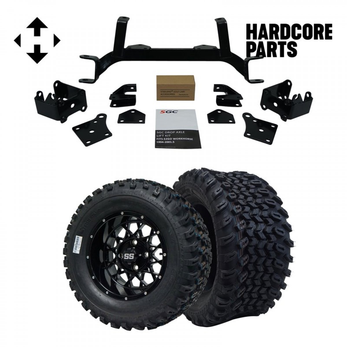 6" Drop Axle Lift Kit with 12" Wheel and Tire Combo fits EZGO MPT ...