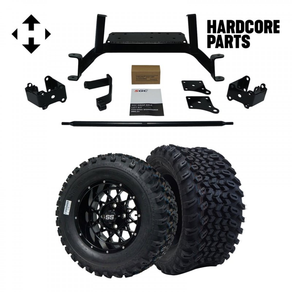 6" Drop Axle Lift Kit with 12" Wheel and Tire Combo fits EZGO MPT ...