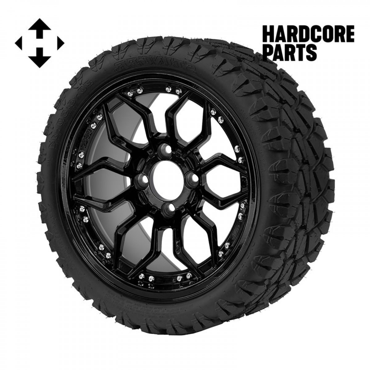 14" Black 'SCORPION' Golf Cart Wheels and 20"x8.5"-14 STINGER On-Road ...