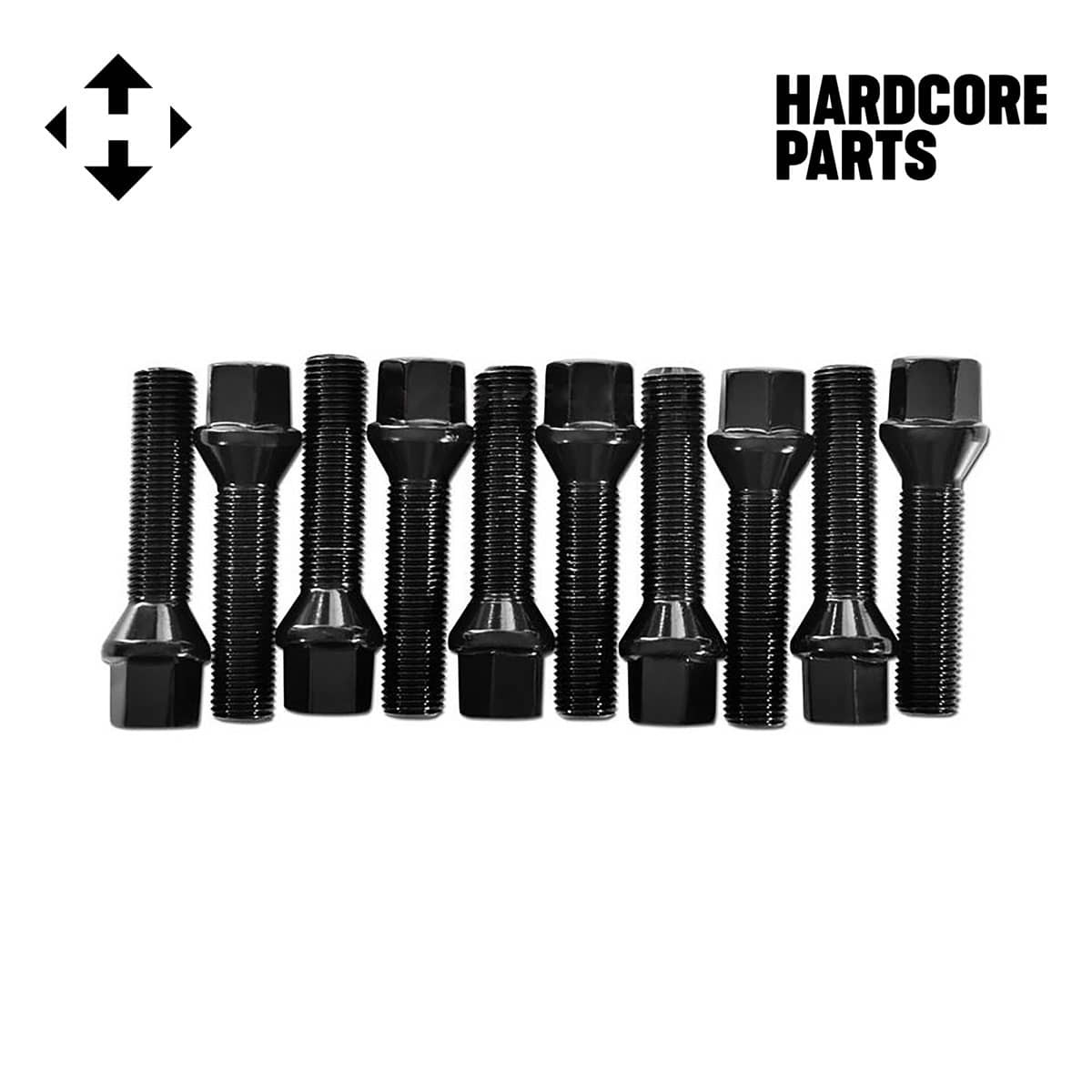 10 QTY Extended Black Lug Bolts 14x1.5 (45mm Shank Length) Ball Radius ...