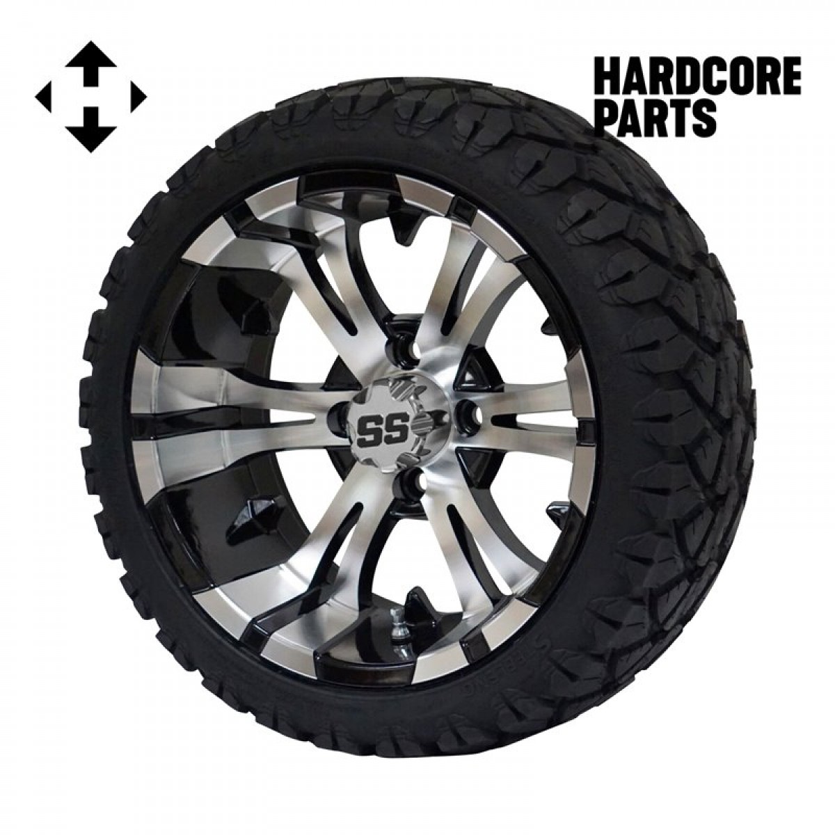 14" Machined/Black 'Vampire' Golf Cart Wheel and Tire Combo - Set of 4 ...