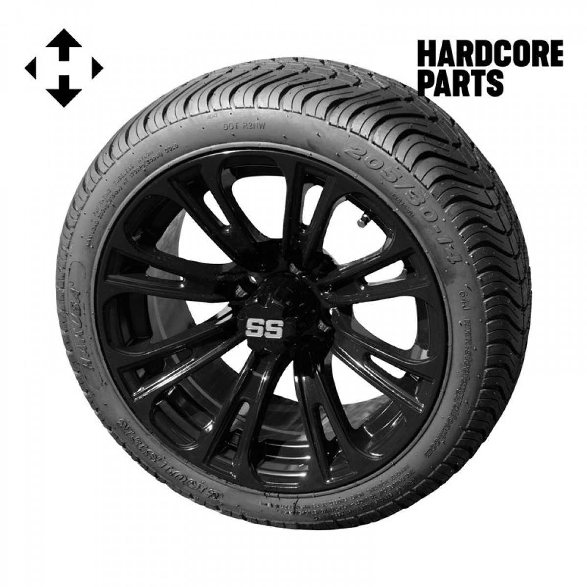 14" Black 'Voodoo' Golf Cart Wheel and Tire Combo - Set of 4, includes ...