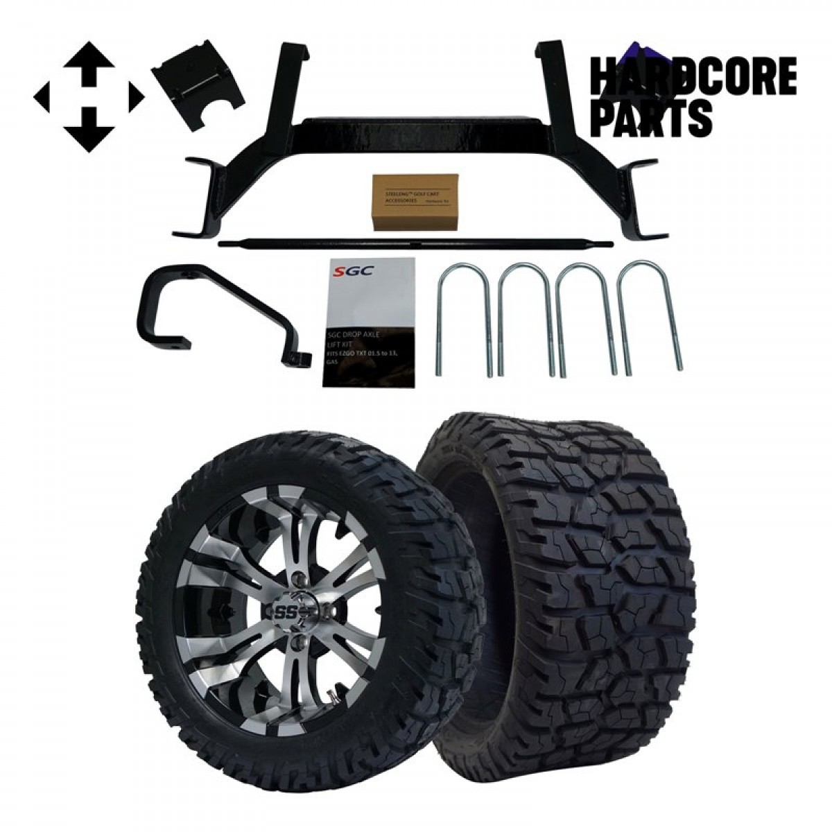 6" Drop Axle Lift Kit with 15" Wheel and Tire Combo fits EZGO TXT/PDS ...