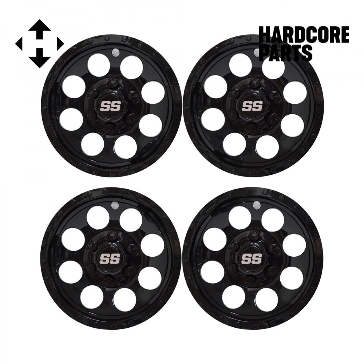 10" 'SS' Glossy Black Wheel Caps - Golf Cart