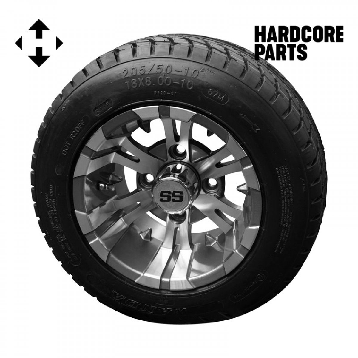 10" Machined/Gunmetal 'Vampire' Golf Cart Wheel and Tire Combo - Set of ...