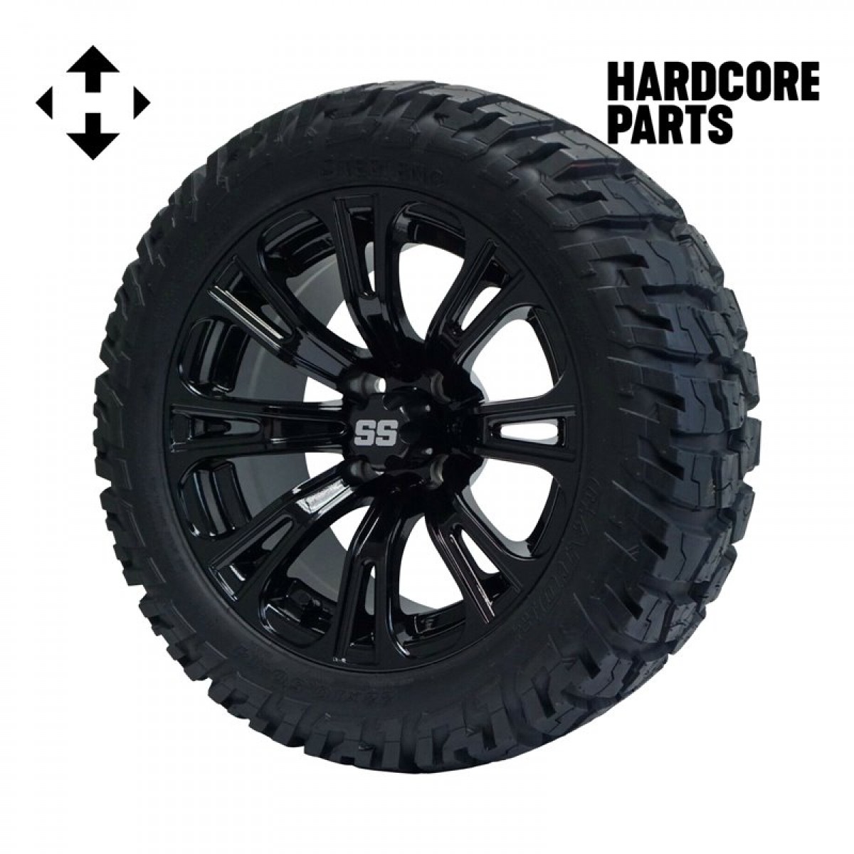 14" Black 'Voodoo' Golf Cart Wheel and Tire Combo - Set of 4, includes ...