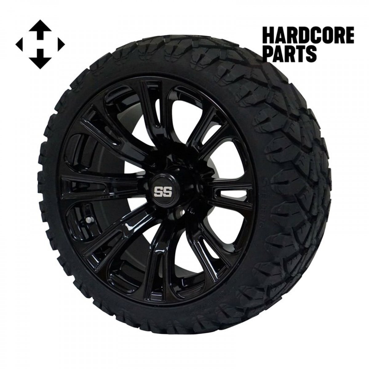 14" Black 'Voodoo' Golf Cart Wheel and Tire Combo - Set of 4, includes ...